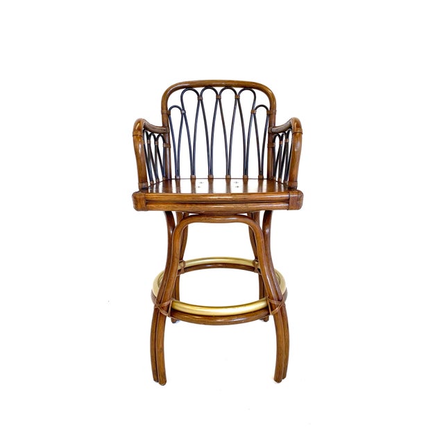 Selamat-Designs Rattan & Brass Swivel Bar Stool | Chairish