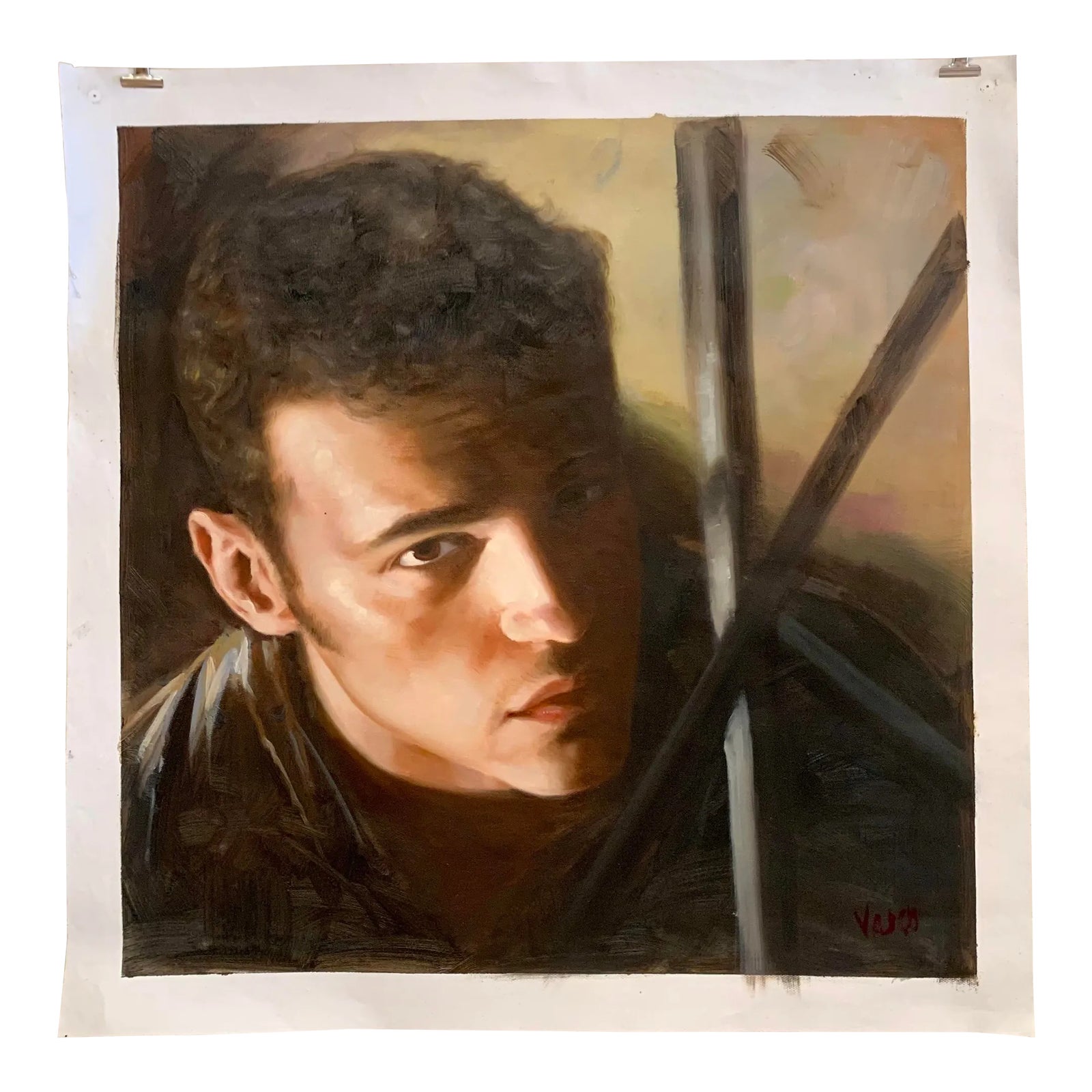 Large Original Oil Painting Portrait on Canvas of Young Handsome Man ...
