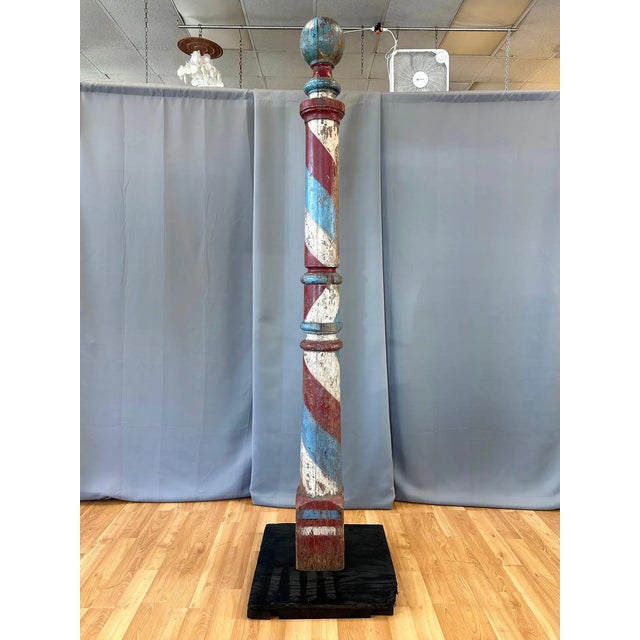 Monumental Antique American Painted Turned Wood Barber Pole, Circa 1875 ...