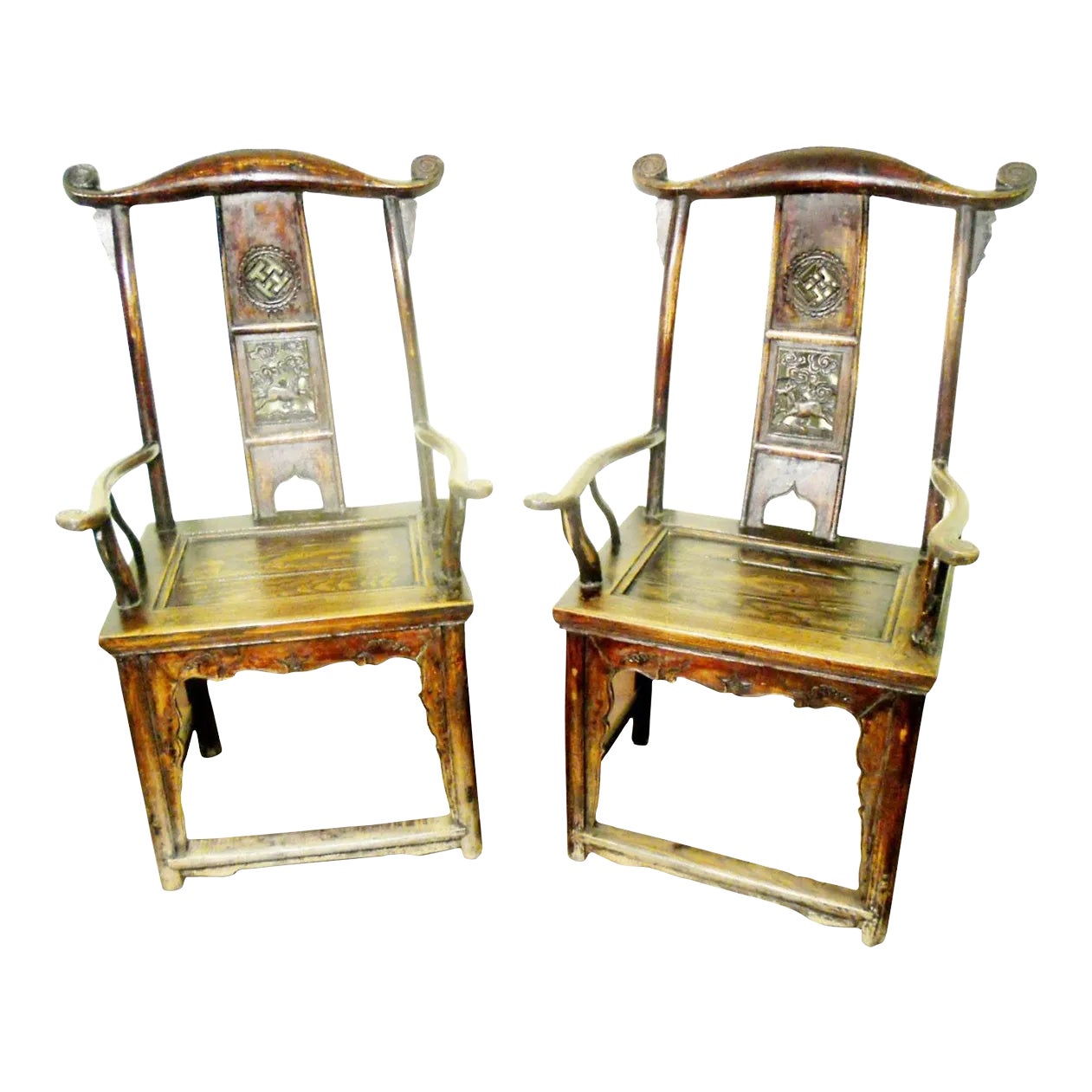 Antique Chinese High Back Arm Chairs, Circa 1800-1849 - A Pair | Chairish