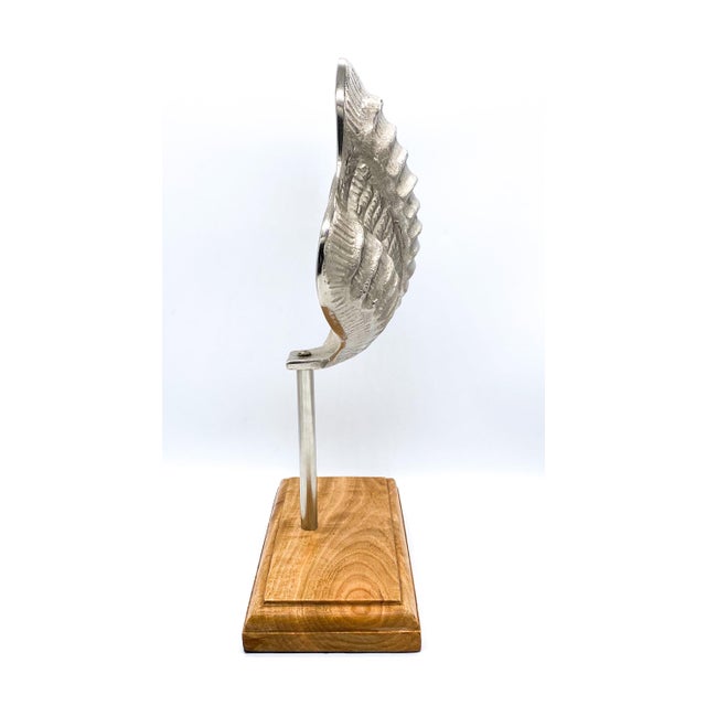 Contemporary Cast Aluminum Clam Sea Shell on Wood Stand | Chairish