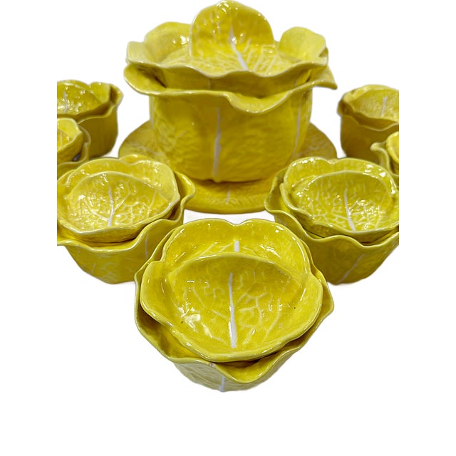1960's Yellow Majolica Cabbage Ware Dinnerware - Set 12 | Chairish