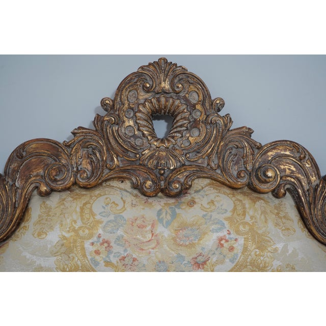 King Size French Polychrome Finish Upholstered Bed Headboard | Chairish