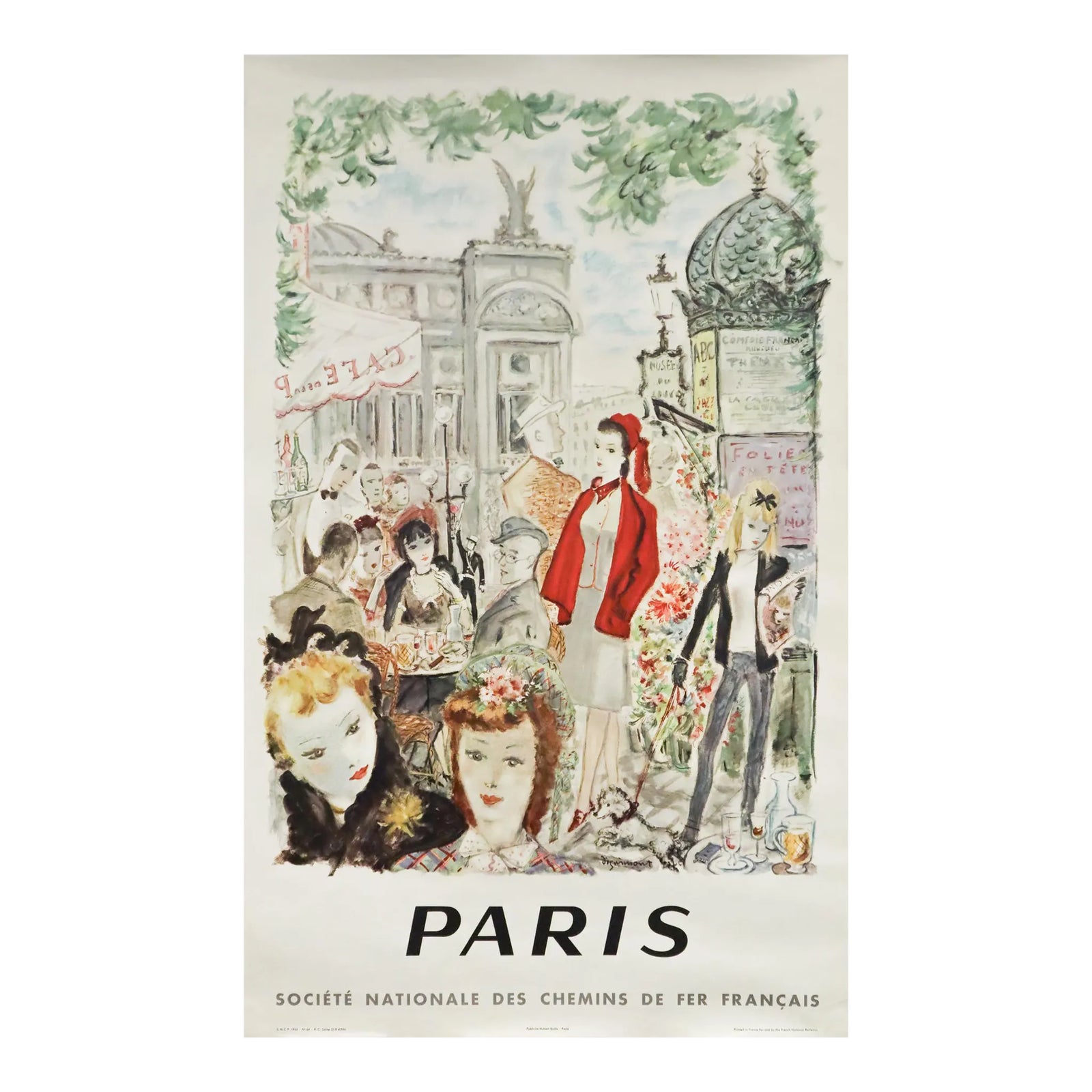 1962 French Railways Travel Poster, Paris Street Scene | Chairish