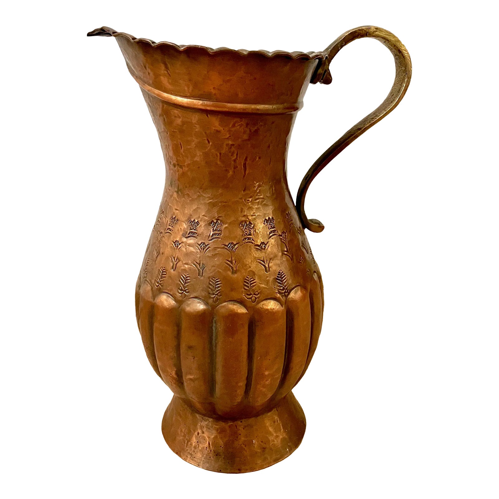 1940s Vintage Egyptian Copper Pitcher With Brass Handle | Chairish