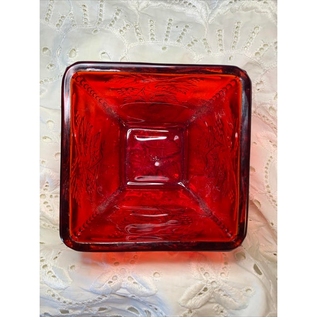 Mid 20th Century Fenton Ruby Red Glass Square Candy Dish Grape Leaves ...