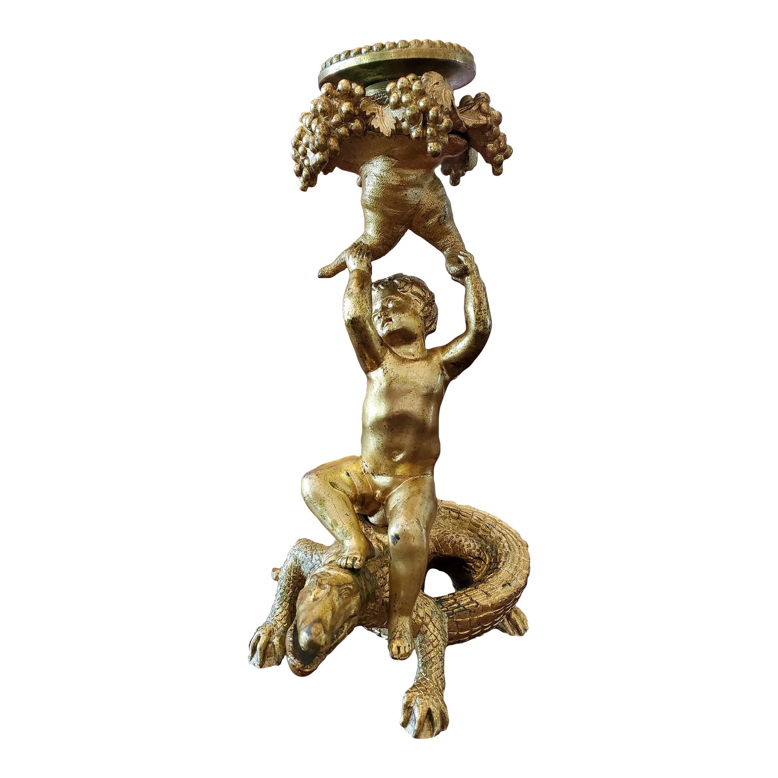 Antique French Bronze Cupid Cherub Putti Candle Holder | Chairish