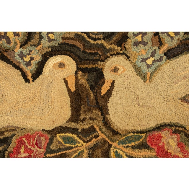 Antique Framed Hooked Rug, Brown With White Dove Pictorials - Rug ...