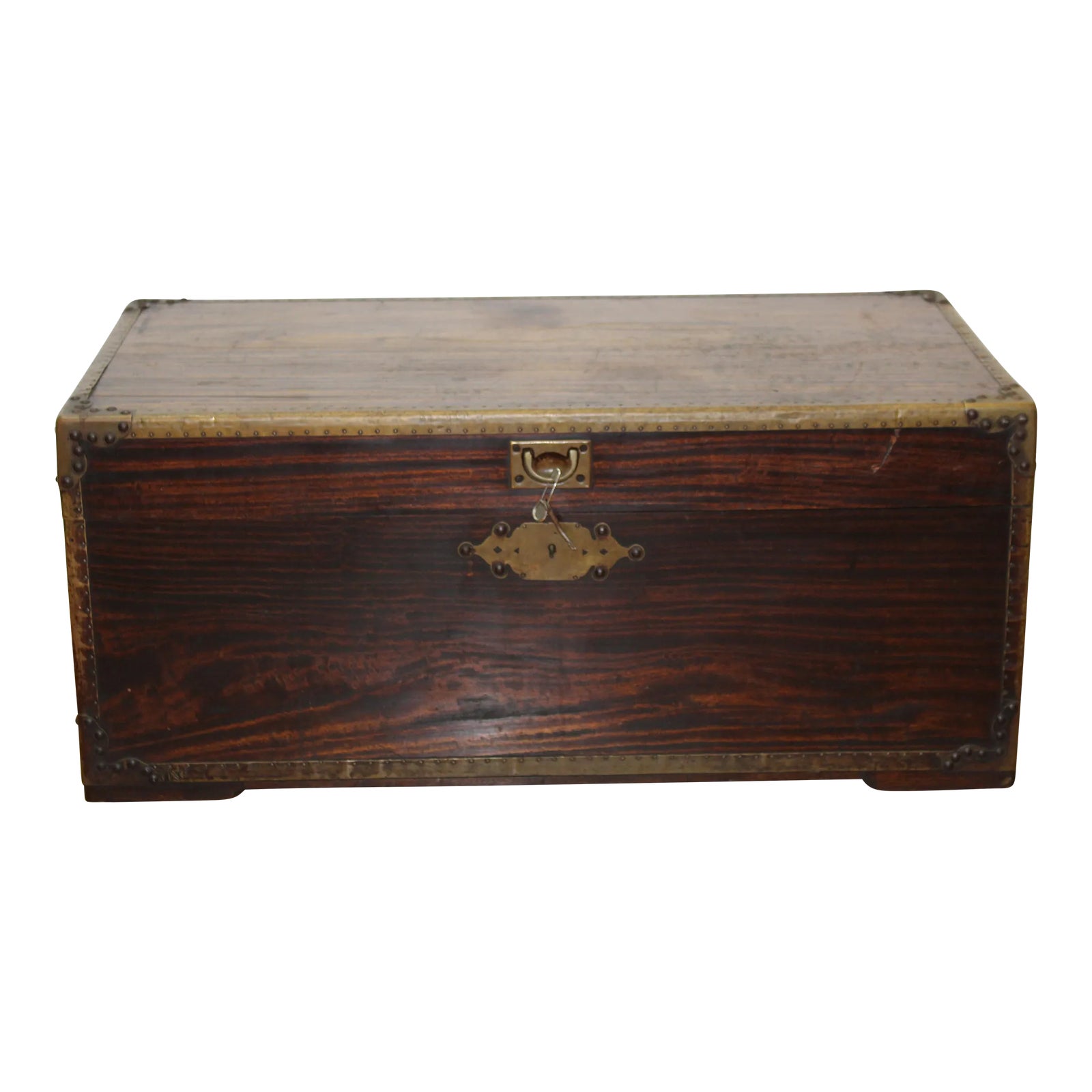 English Brass Mounted Trunk W/ Original Key | Chairish