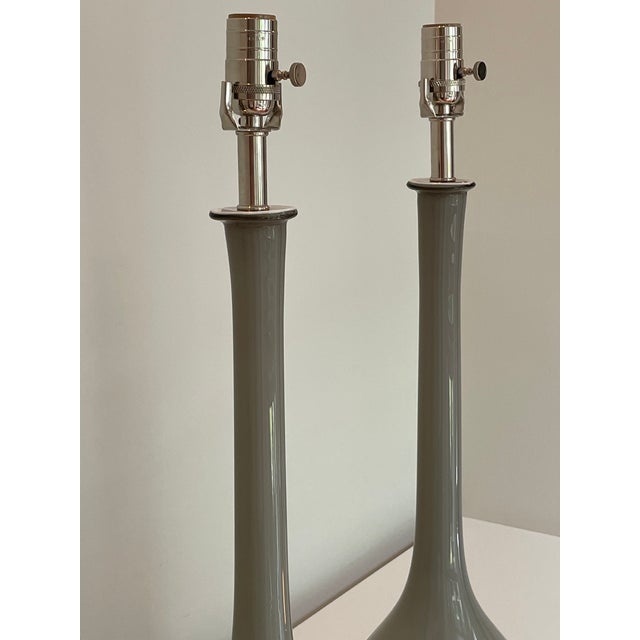 Vintage Murano Glass Long Neck Table Lamps in Medium Gray | Chairish