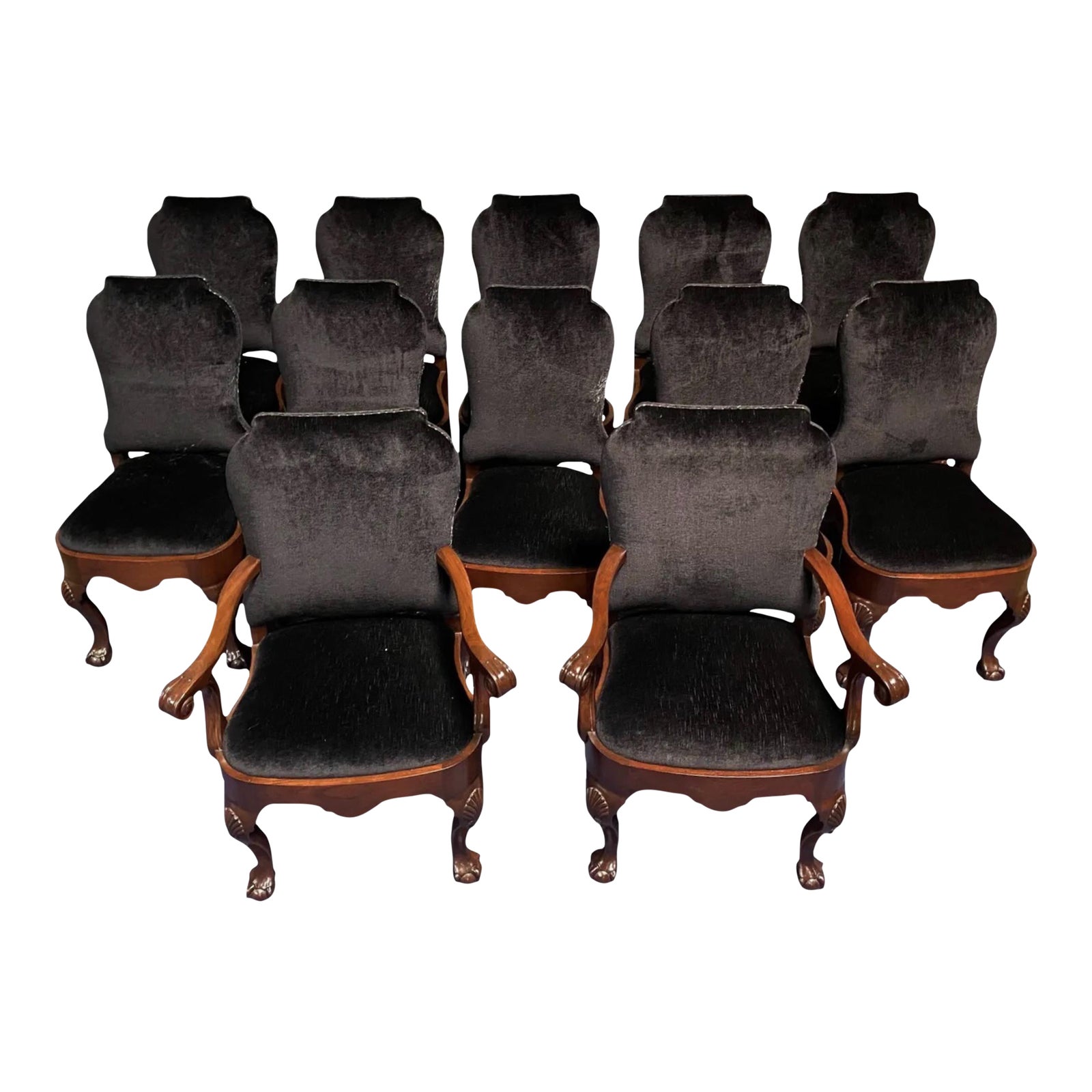 Mary McDonald Chippendale Black Mohair Dining Chairs - Set of 12 | Chairish
