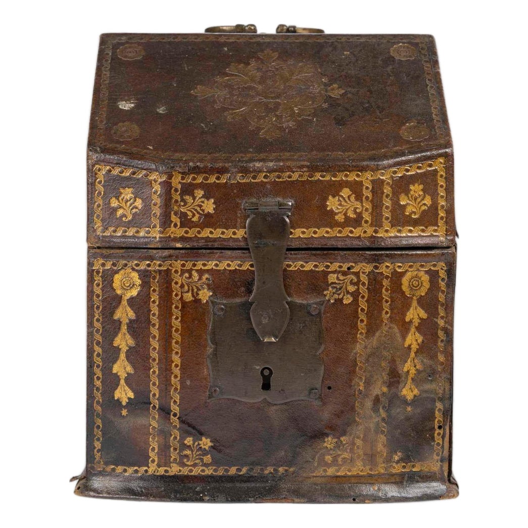 18th Century Leather-Covered Wooden Letter Box | Chairish