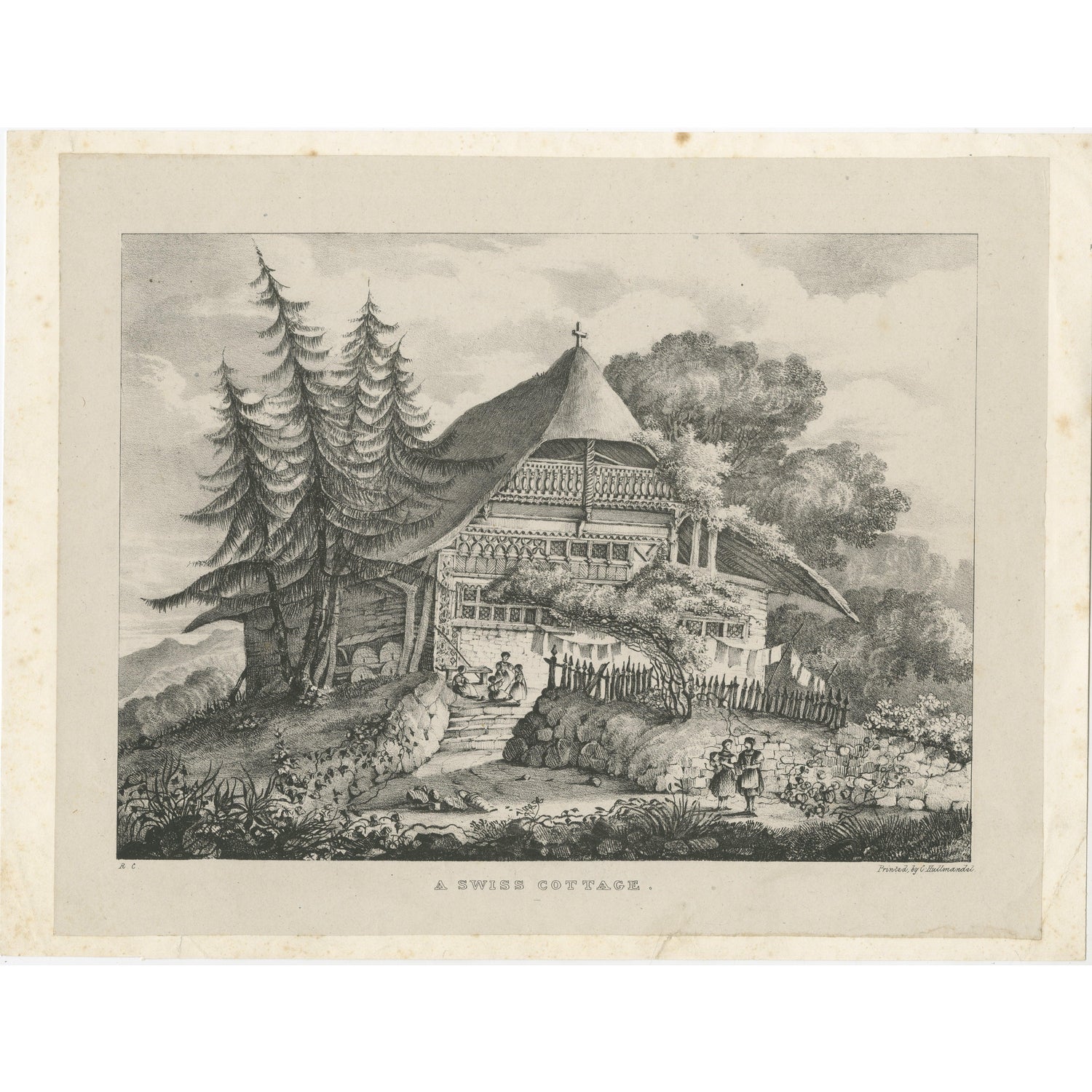 After Richenda Cunningham, Swiss Alpine Cottage Landscape, Lithograph ...