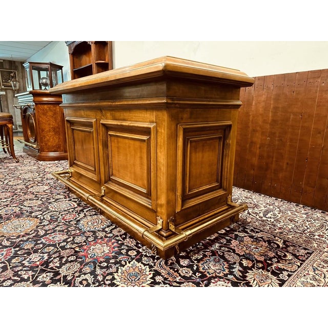 Vintage English Bar Counter with Bar Stools | Chairish
