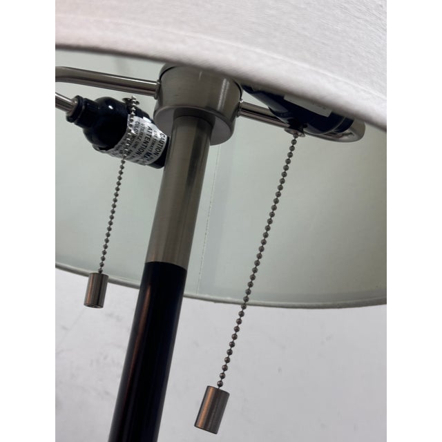 Contemporary Silver Finish + Leather Wrap Table Lamp | Chairish