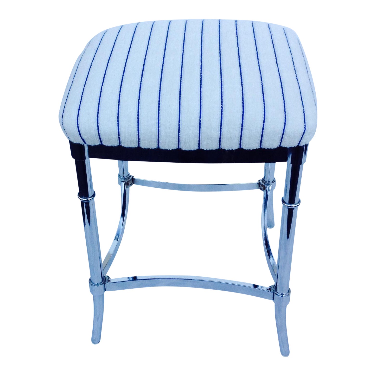 Chrome Bamboo-Style Vanity Stool | Chairish
