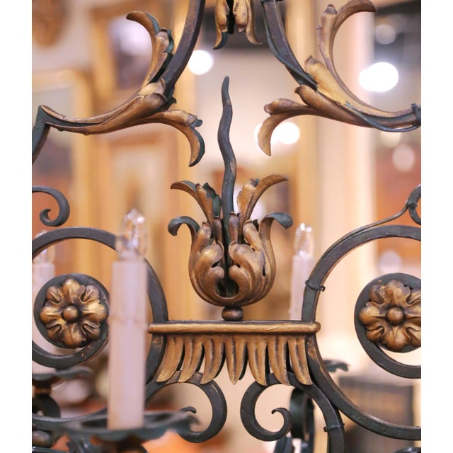 Early 20th Century French Louis XV Verdigris and Gilt Iron 8-Light ...
