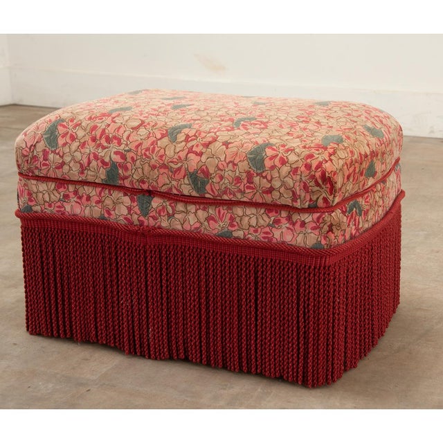 Early 20th Century Vintage Upholstered Storage Stool with Fringe | Chairish