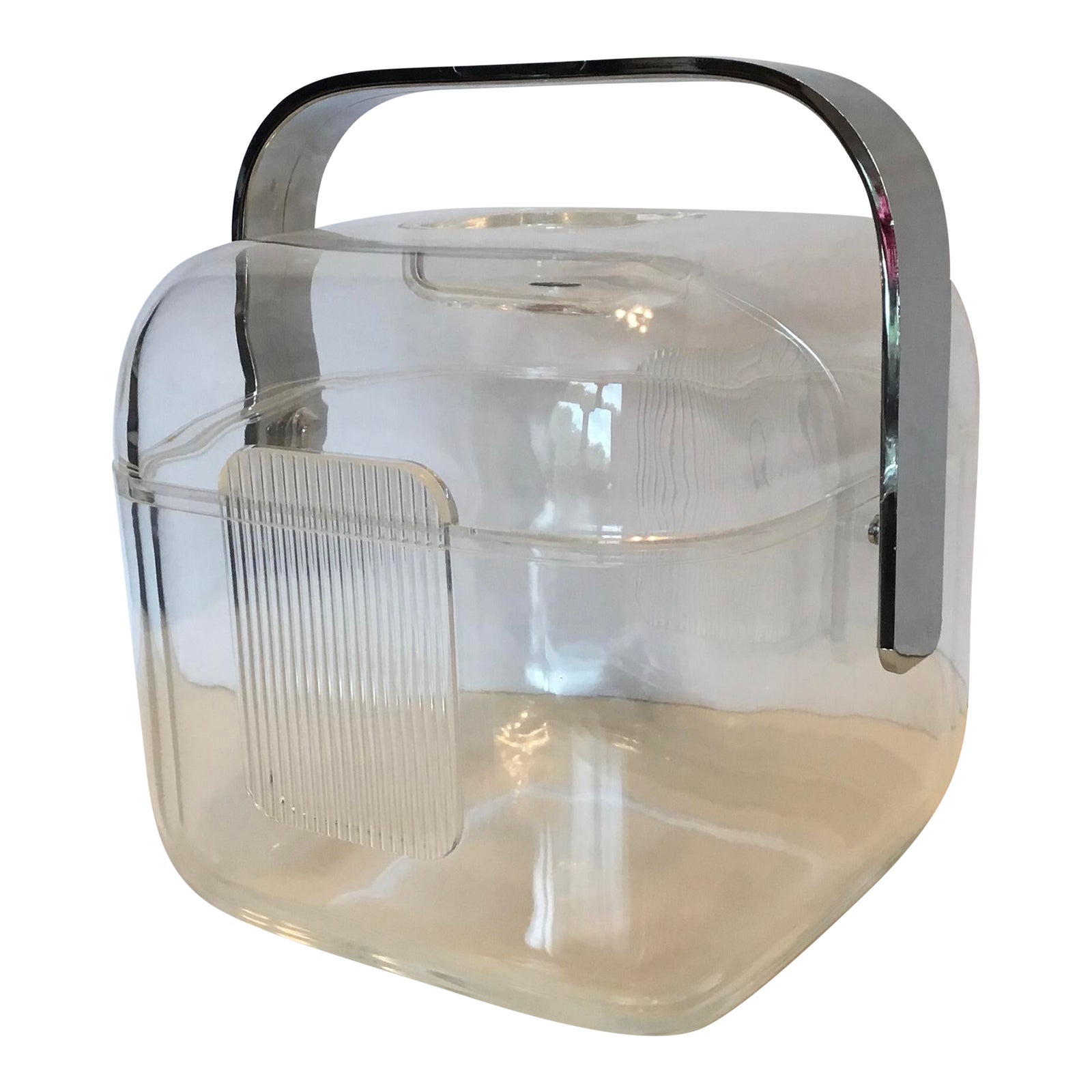 1970’s Guzzini Art Deco Clear Lucite Ice Bucket With Liner | Chairish