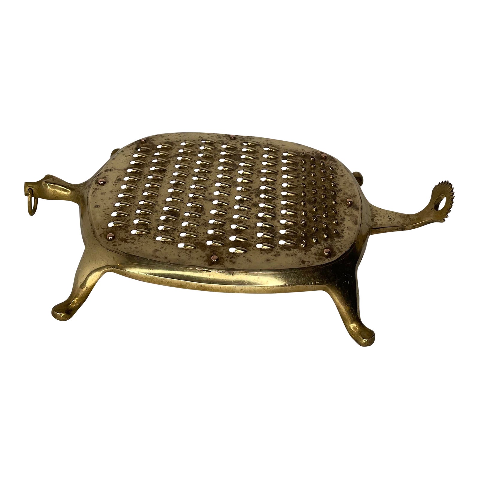 Vintage Polished Solid Brass Turtle Grater | Chairish