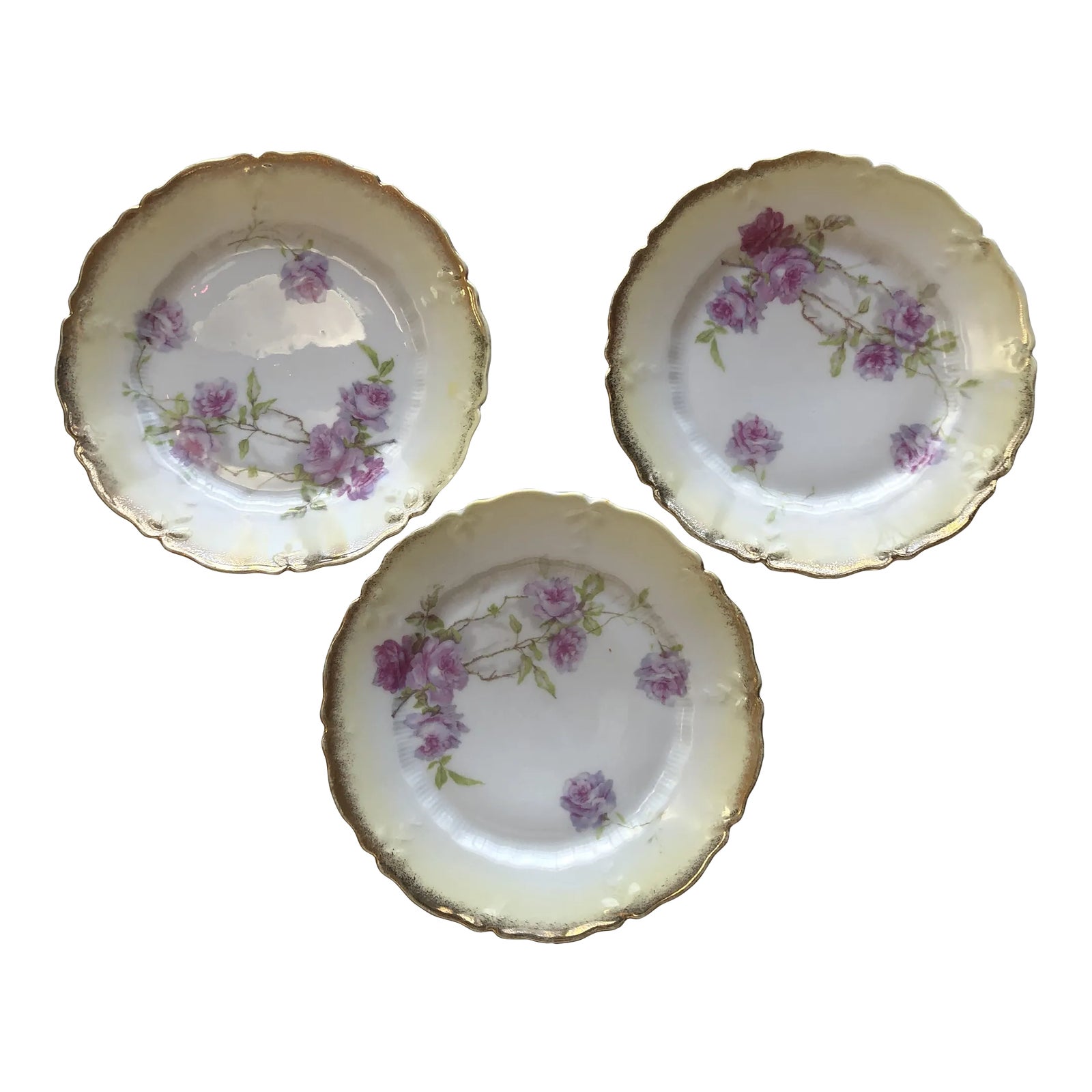 Vintage Fine Floral Design German Porcelain Plates S/3 | Chairish