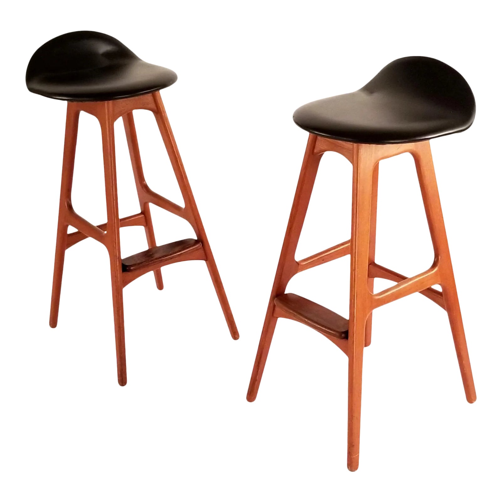 1960s Vintage Erik Buck Danish Teak Barstools - a Pair | Chairish