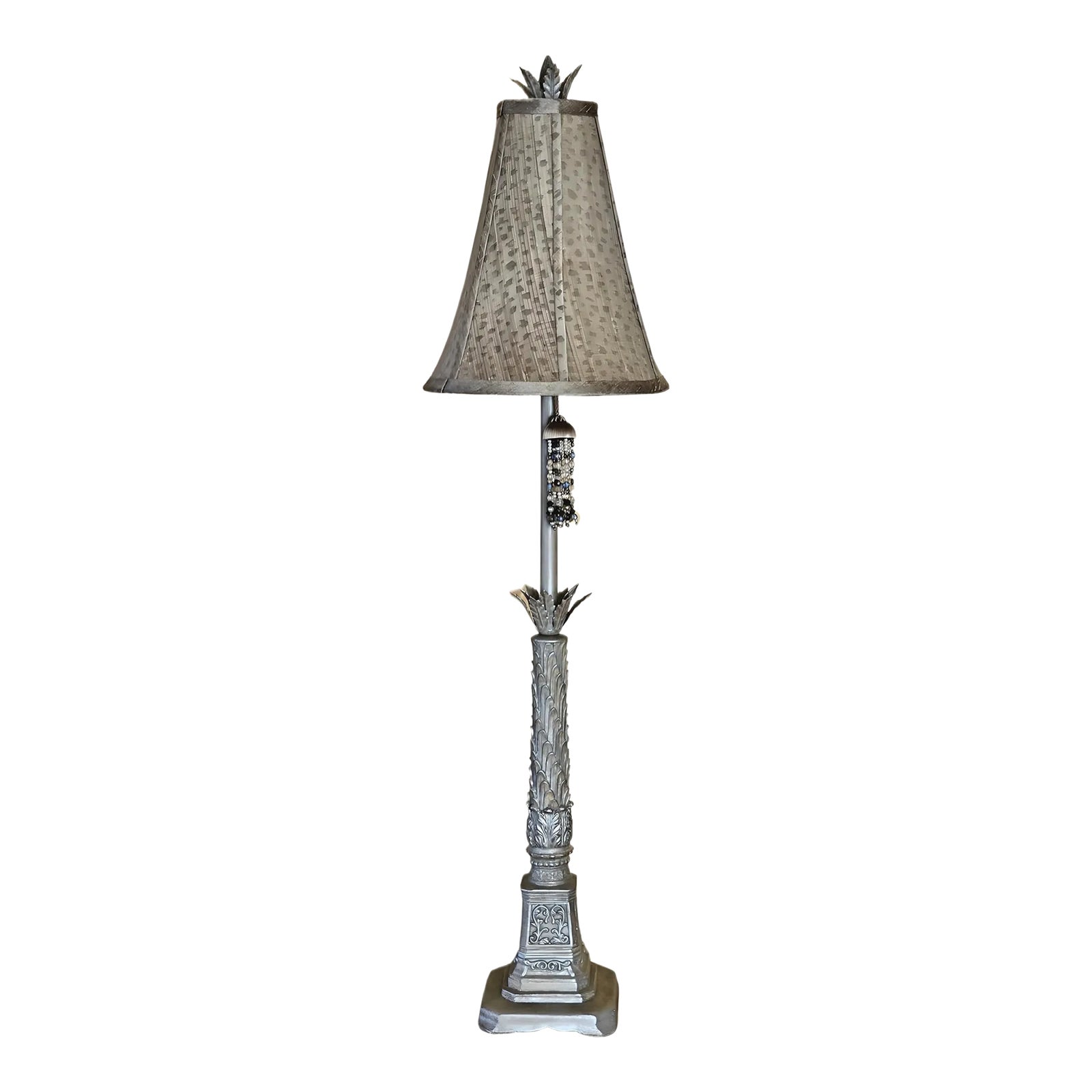 Tuscan-Inspired Buffet Table Lamp in Silver Tone With Bead Tassels and ...