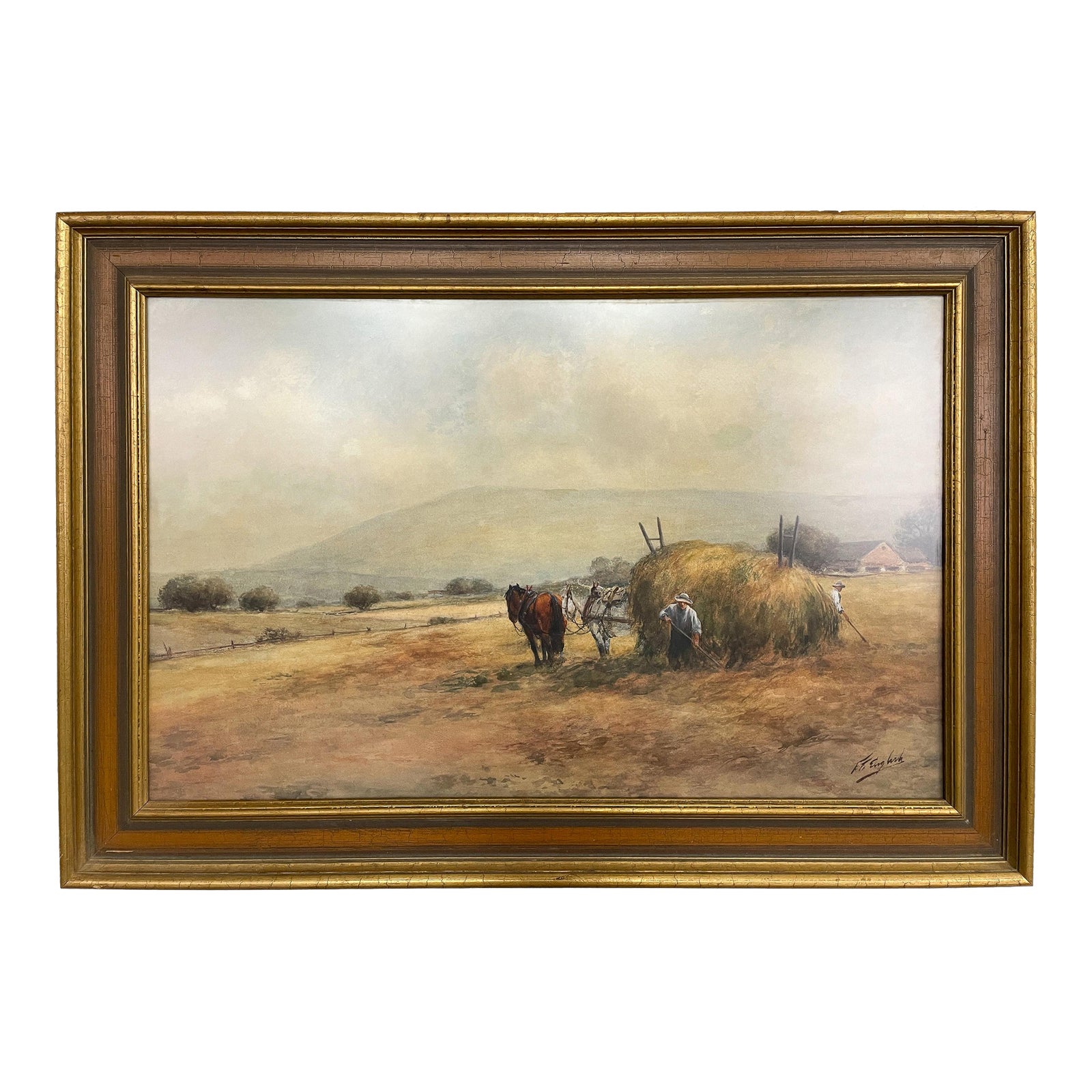 Antique American Realist Harvest Landscape Painting Bucks County ...