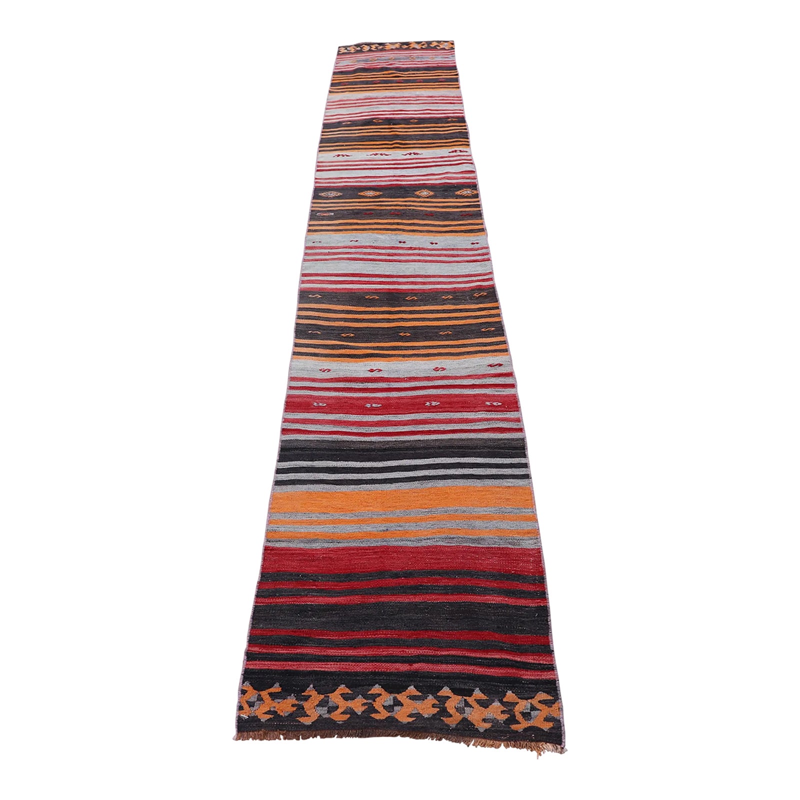 1960s Turkish Traditional Hand-Knotted Striped Design Runner | Chairish