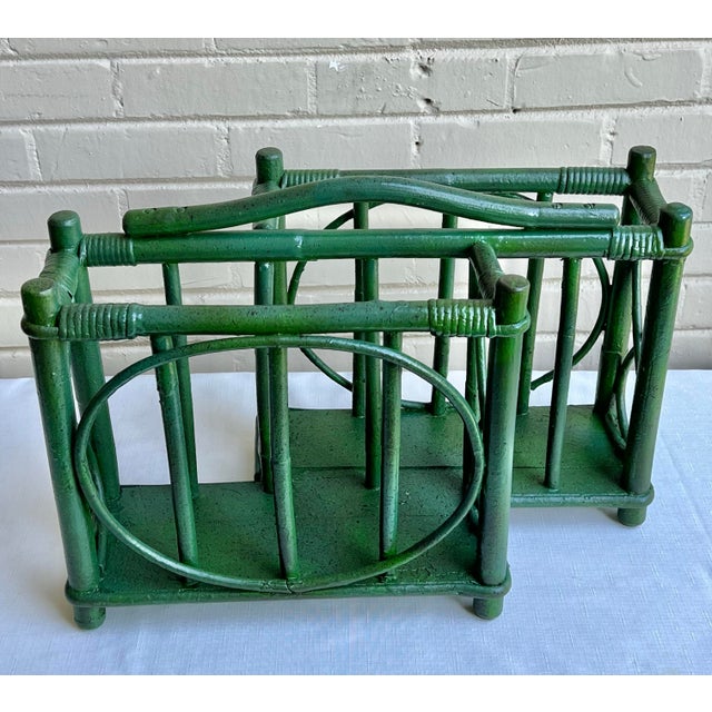 Mid 20th Century Vintage Newly Painted Green Bamboo and Reed Magazine ...