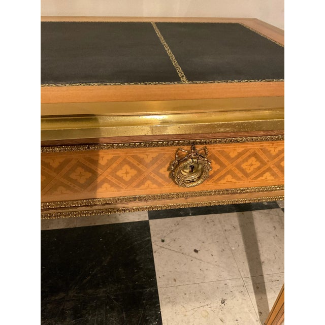 French Inlay Leather Top Desk, Finished On Both Sides | Chairish