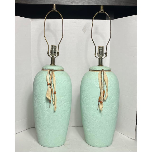 Late 20th Century Textured Seafoam Green Native Style Lamps by Markel ...
