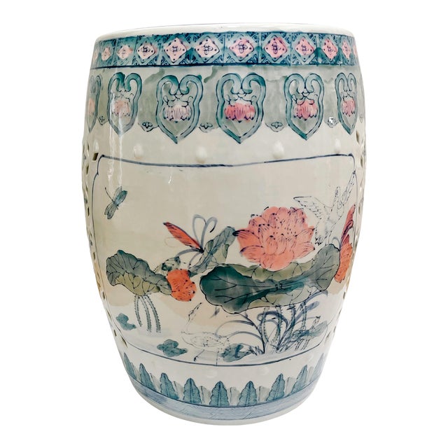 Chinese Ceramic Pink Lotus Garden Stool | Chairish