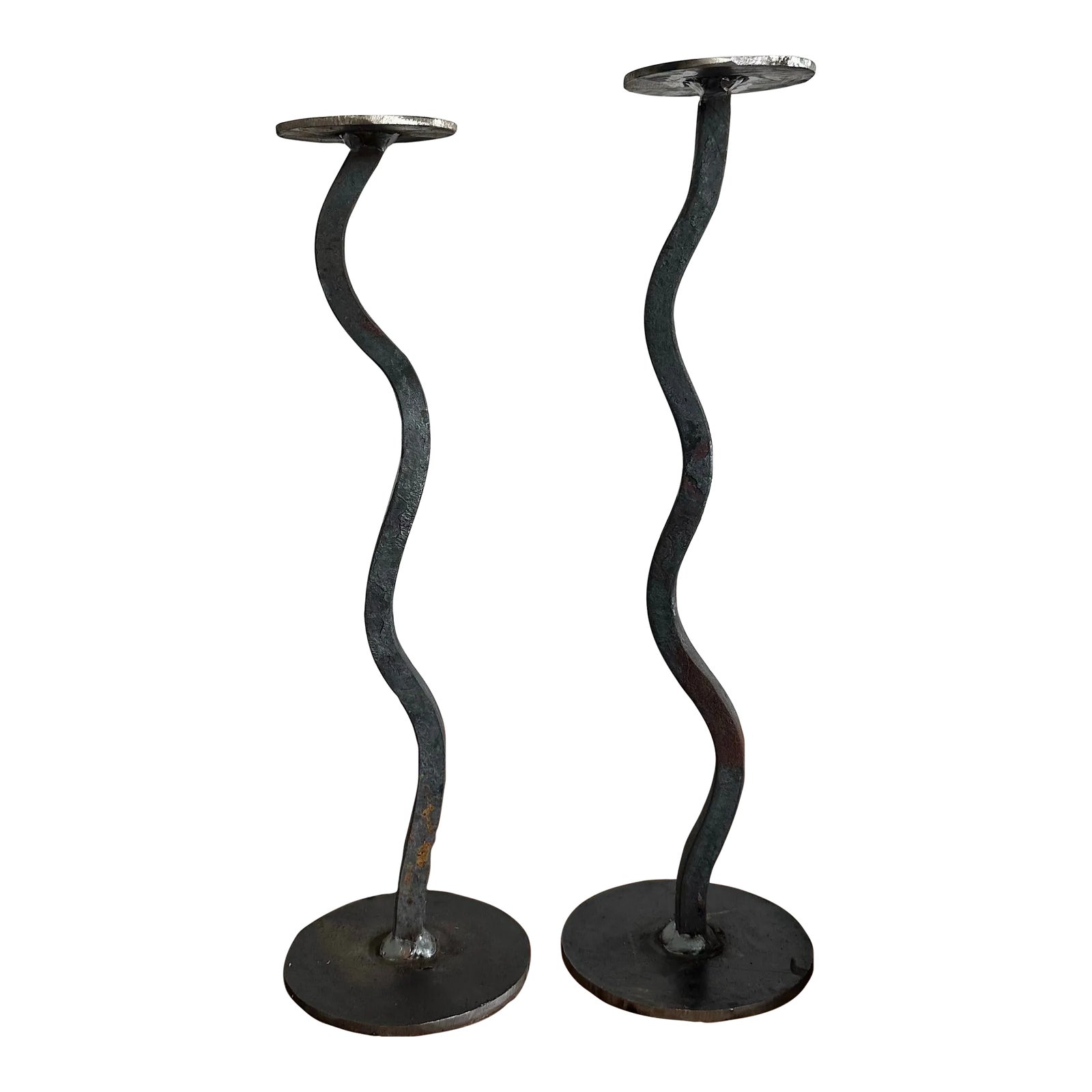 Hand Forged Wavy Candle Holders- a Pair | Chairish