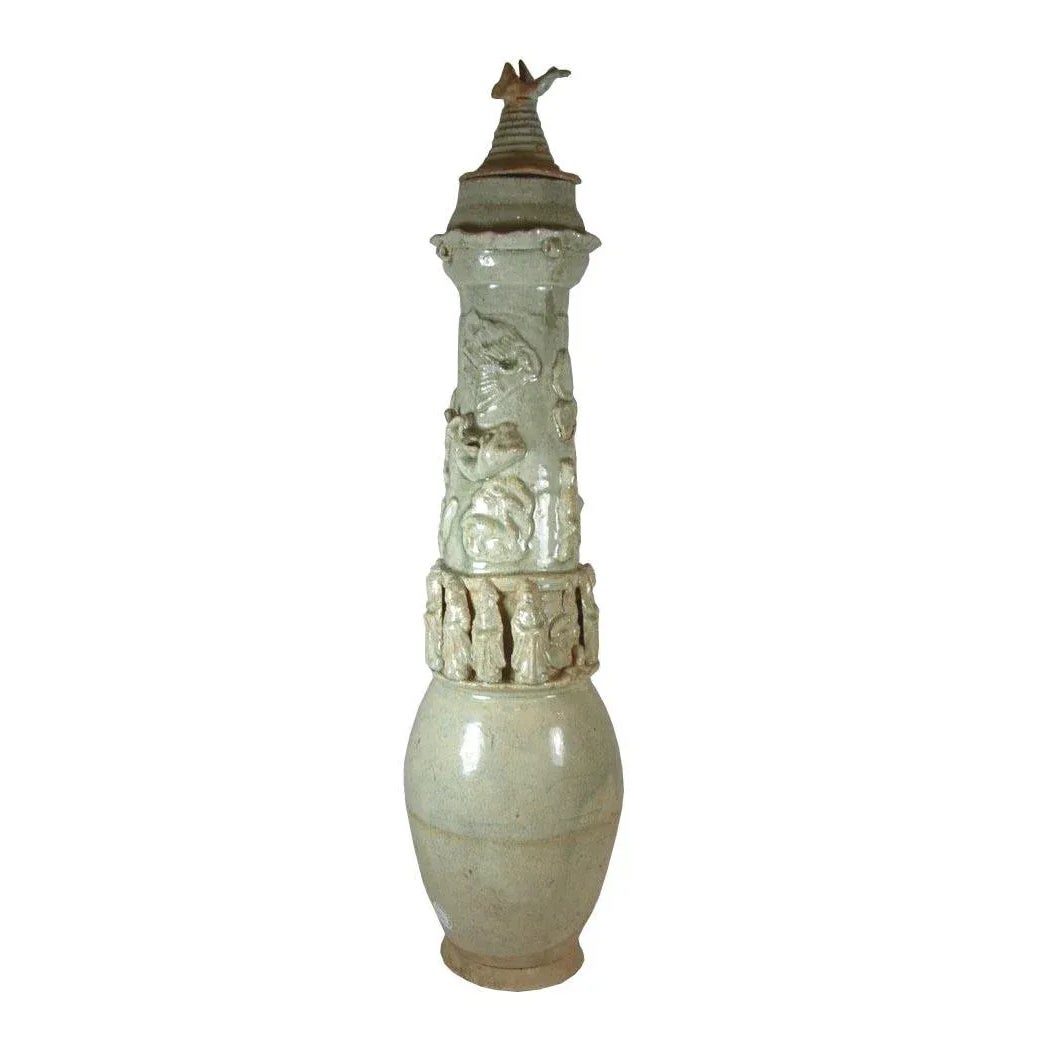 Tall Song Dynasty Molded Yingqing Porcelain Funerary Urn | Chairish