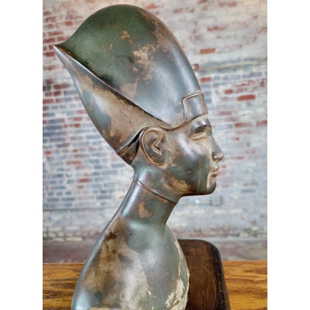 Nefertiti Bust Sculpture - Egyptian Revival Carved Stone | Chairish