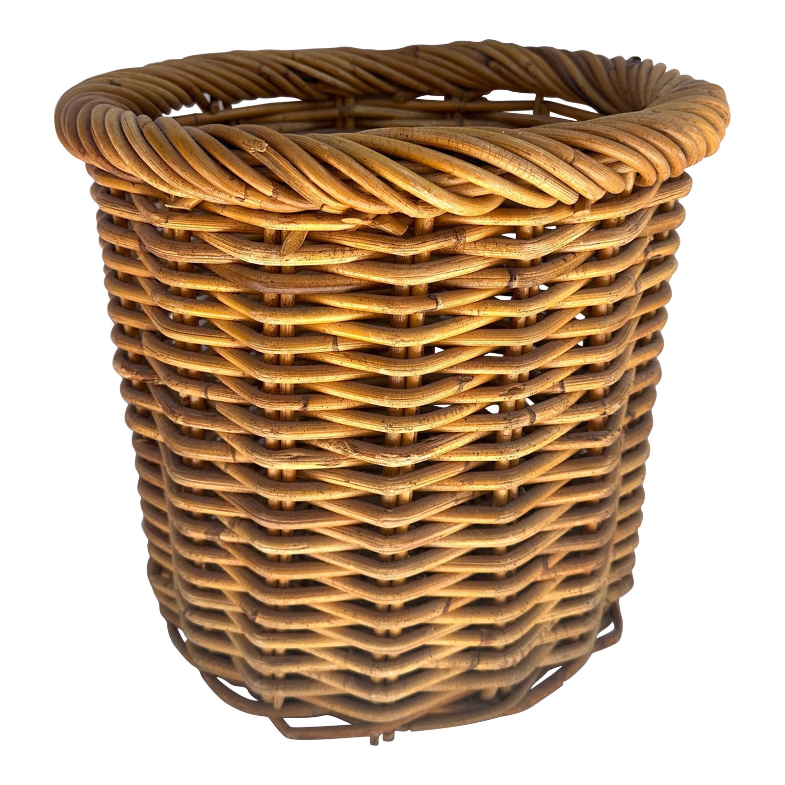 Vintage French Thick Woven Rattan/Wicker Basket | Chairish