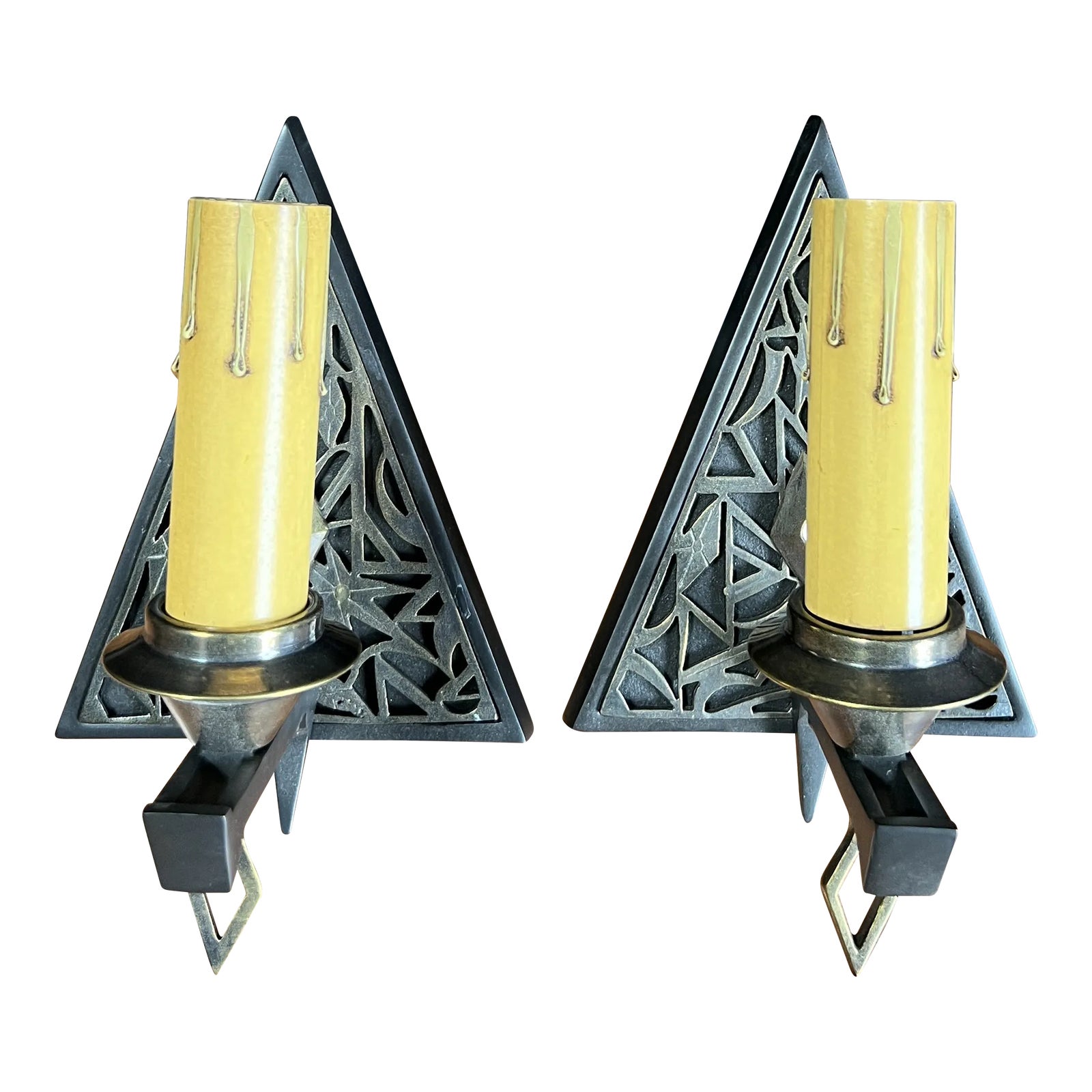 1920s Art Deco Triangle Sconces - a Pair | Chairish