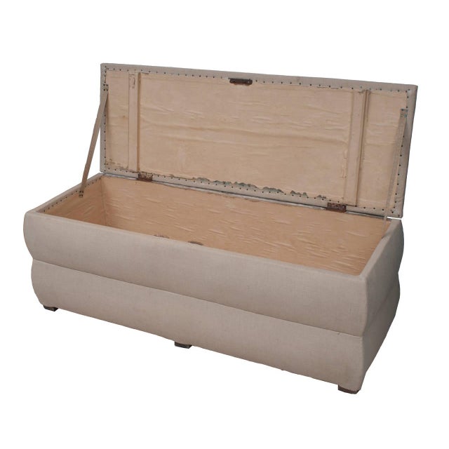 Italian Trunks Upholstered in Antique White Linen - a Pair | Chairish