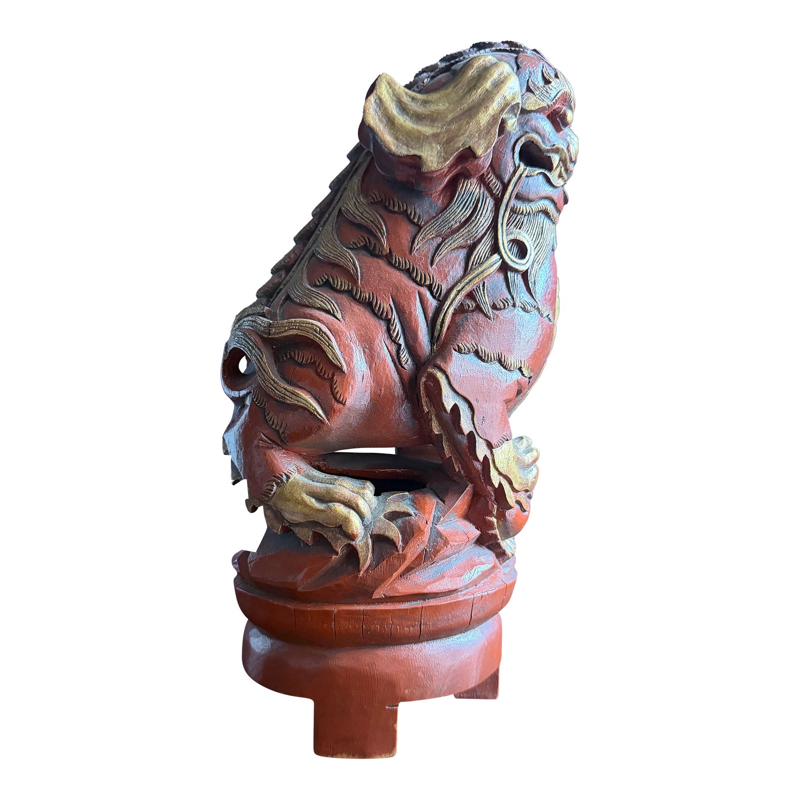 Chinese Very Unusual and Rare Carved Wood Foo Dog /Dragon Sculpture ...