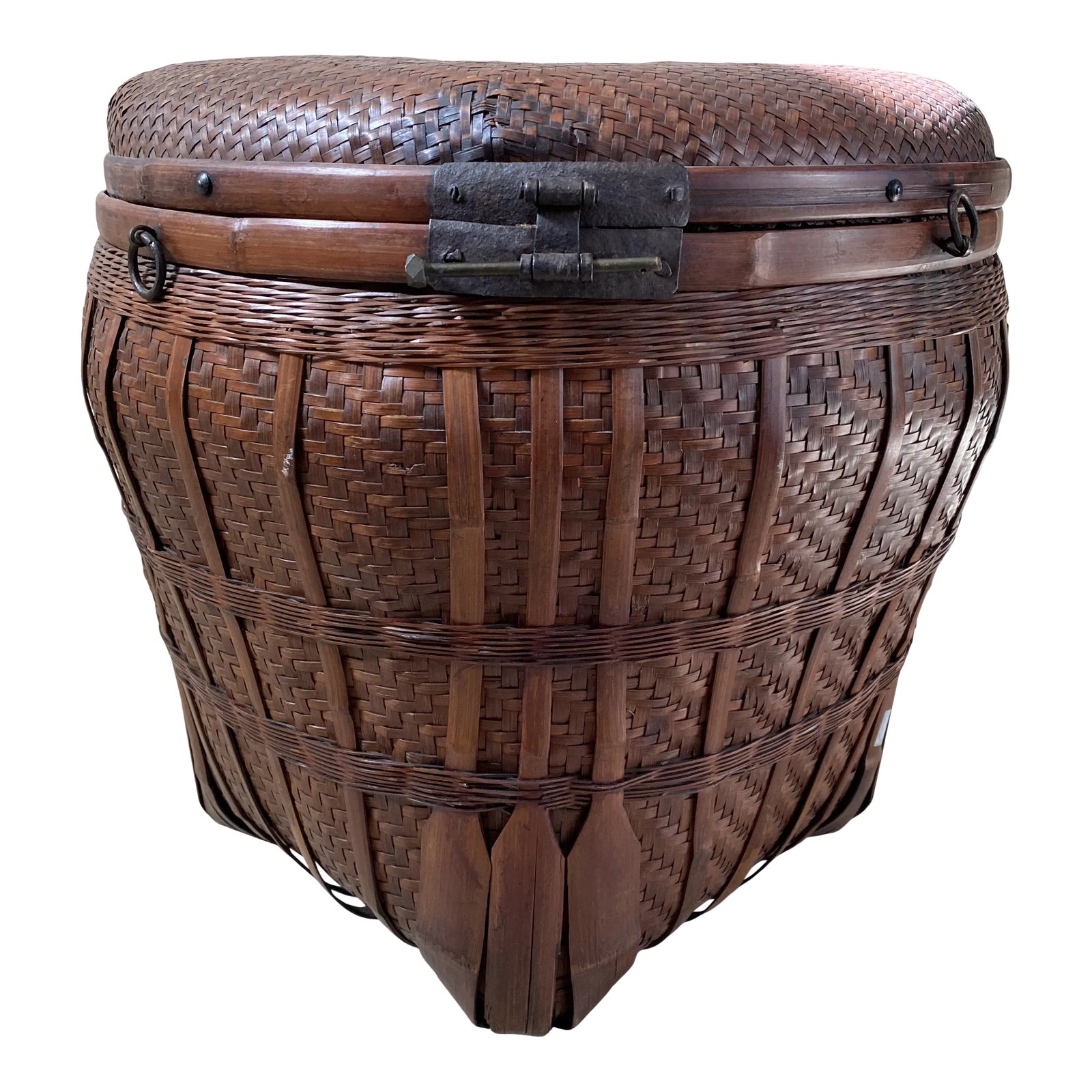Late 19th Century Large Woven Bamboo Asian Storage Basket | Chairish