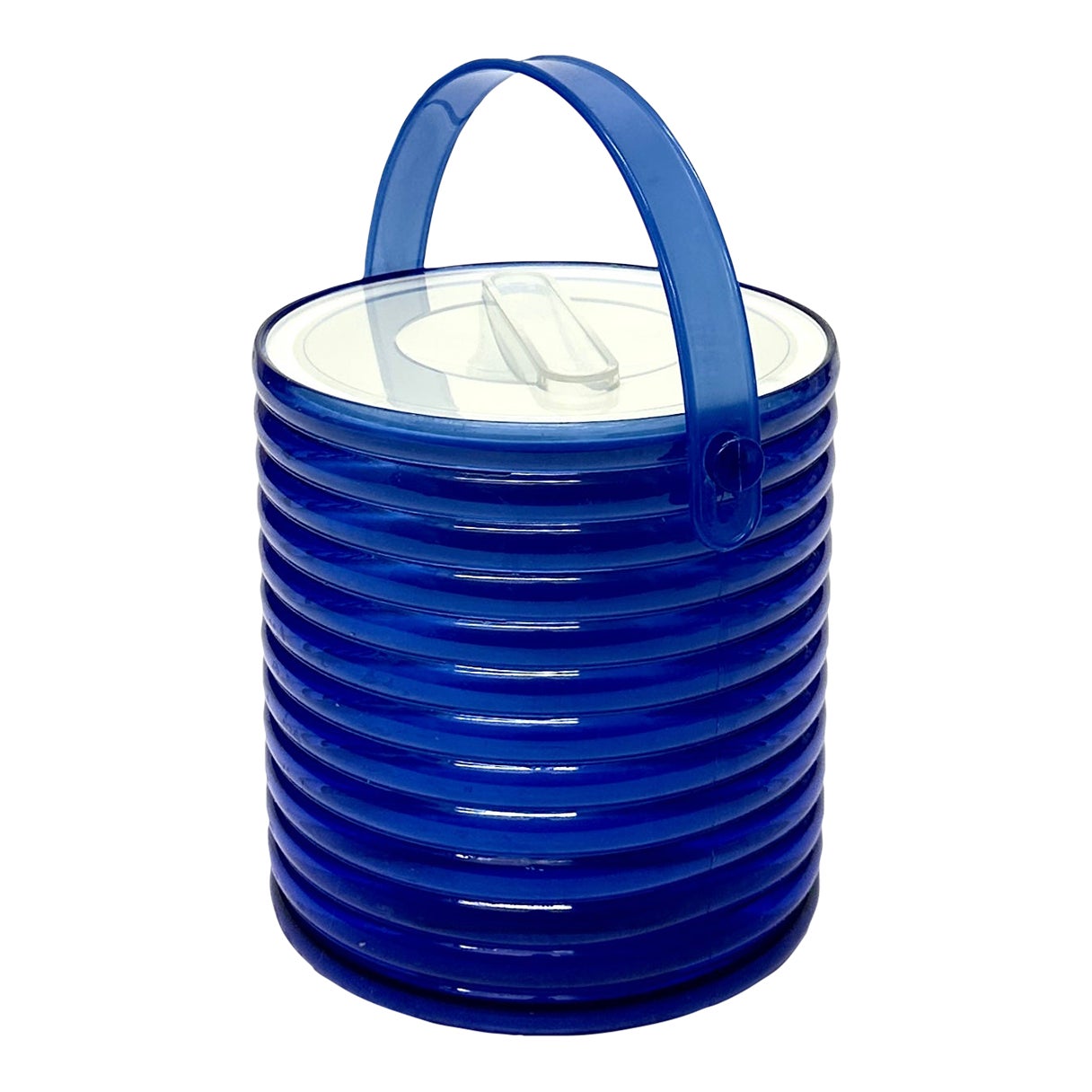 1970s Ribbed Translucent Cobalt Blue Acrylic Ice Bucket | Chairish