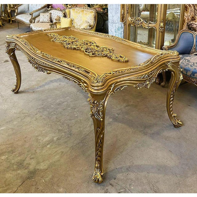 Baroque Style Gold Dining Table With Gold Leaf Details | Chairish