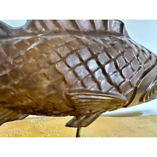 Vintage Hand-Hammered Copper Fish Sculpture on Stand | Chairish