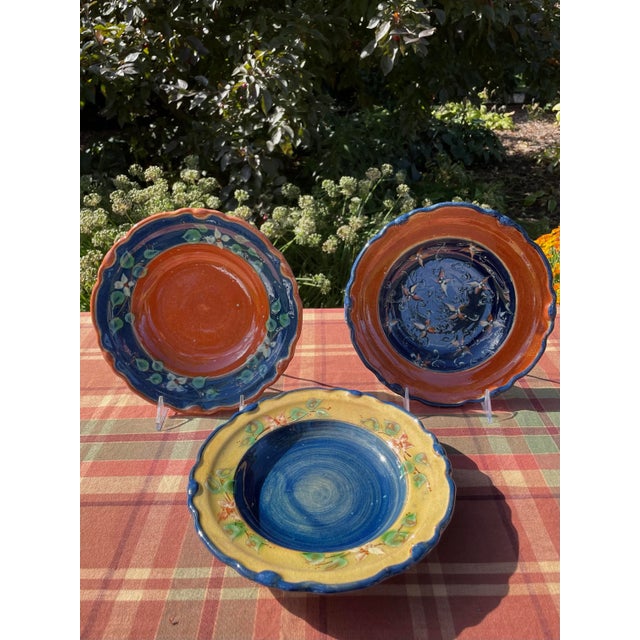 French Provençal Glazed Pottery Plates - Set of 3 - Signed | Chairish