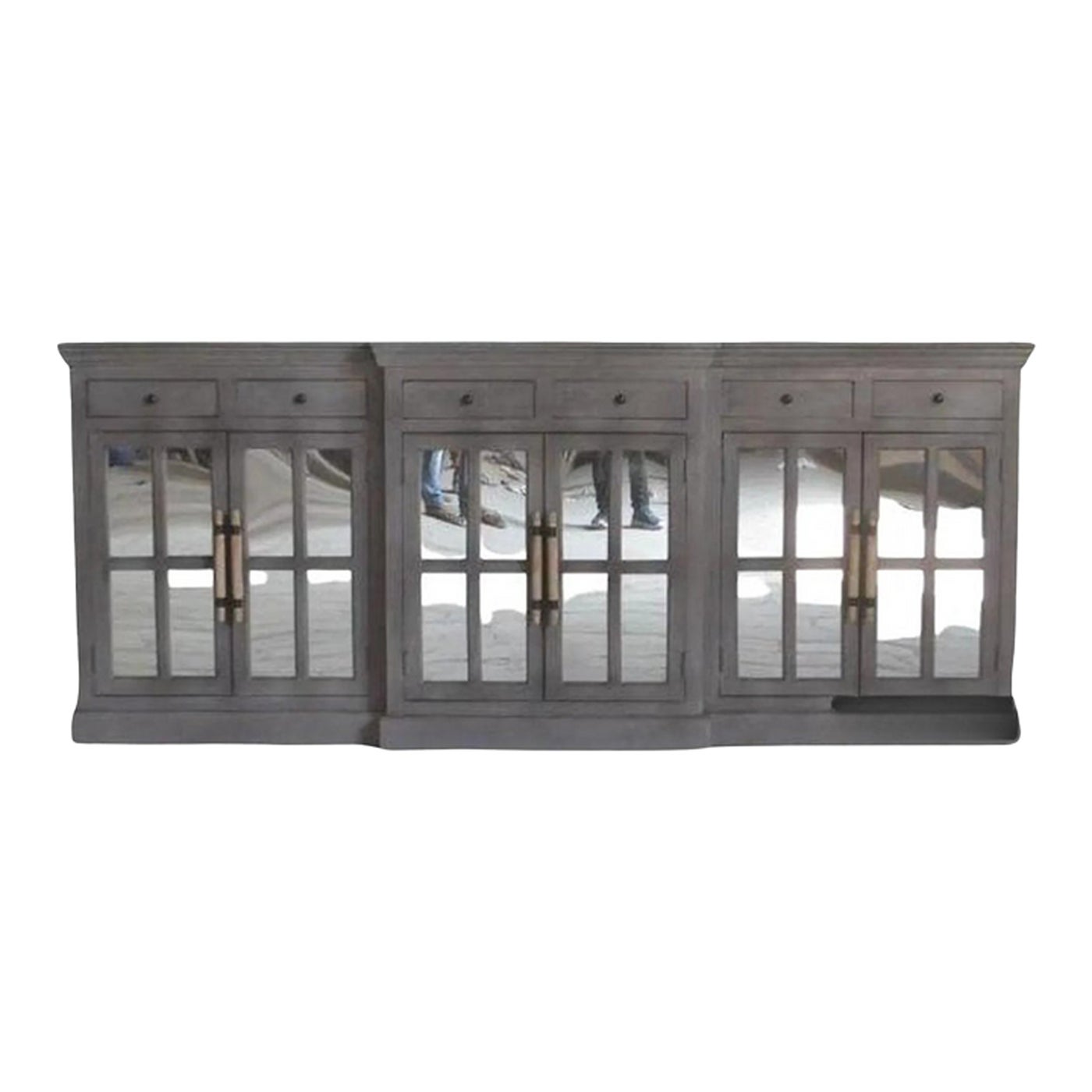 Traditional Mirror Door Mango Wood Breakfront Credenza | Chairish