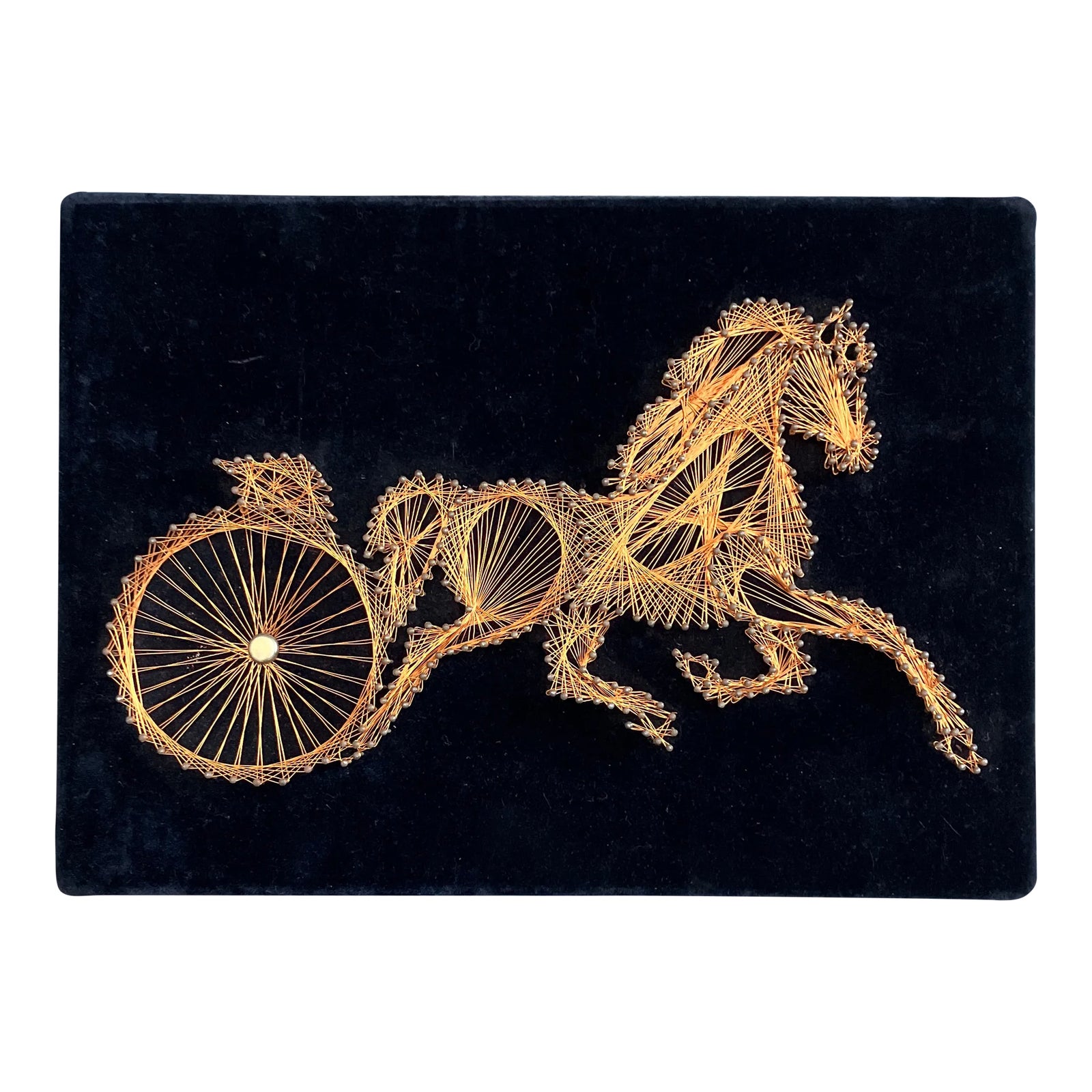 1970’s Vintage Copper Wire String Art Horse Trotter Sulky Velvet Plaque ...