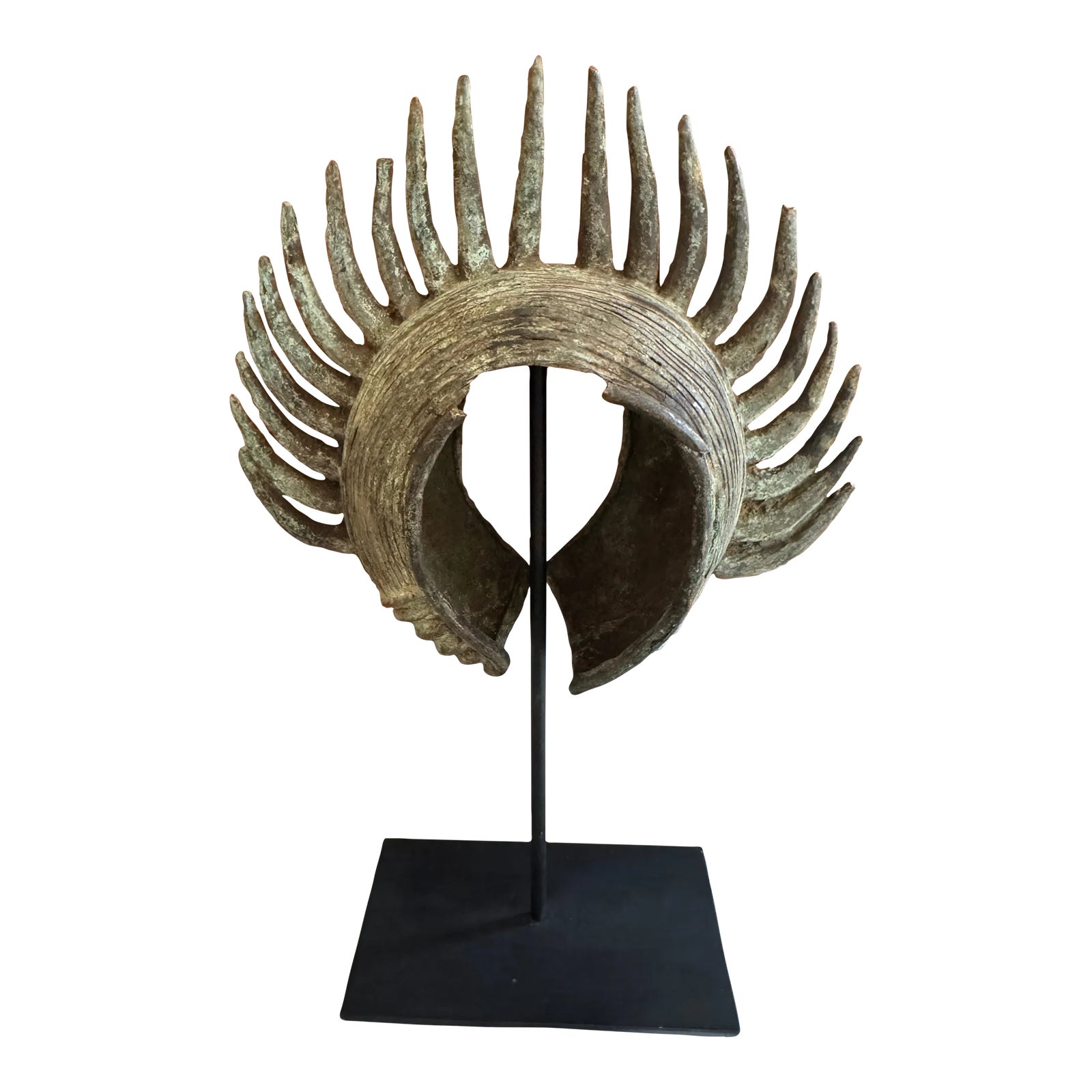 Vintage African Headress Currency Piece on Custom Stand | Chairish