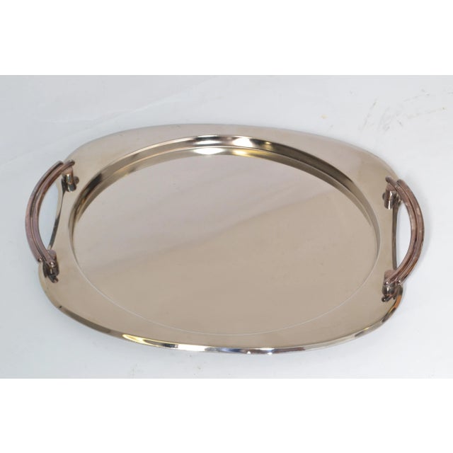 Art Deco Polished Steel & Silver Serveware Platter Barware Serving Tray 1950 | Chairish
