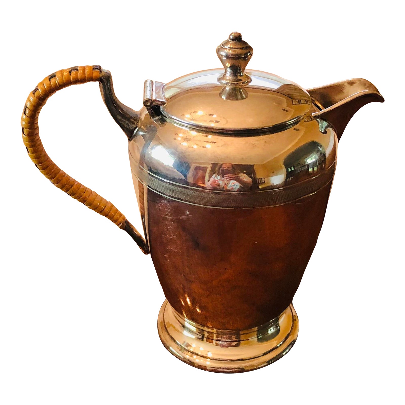 Antique English Silver Plate Single Serve Coffee Pot Rattan Handle ...